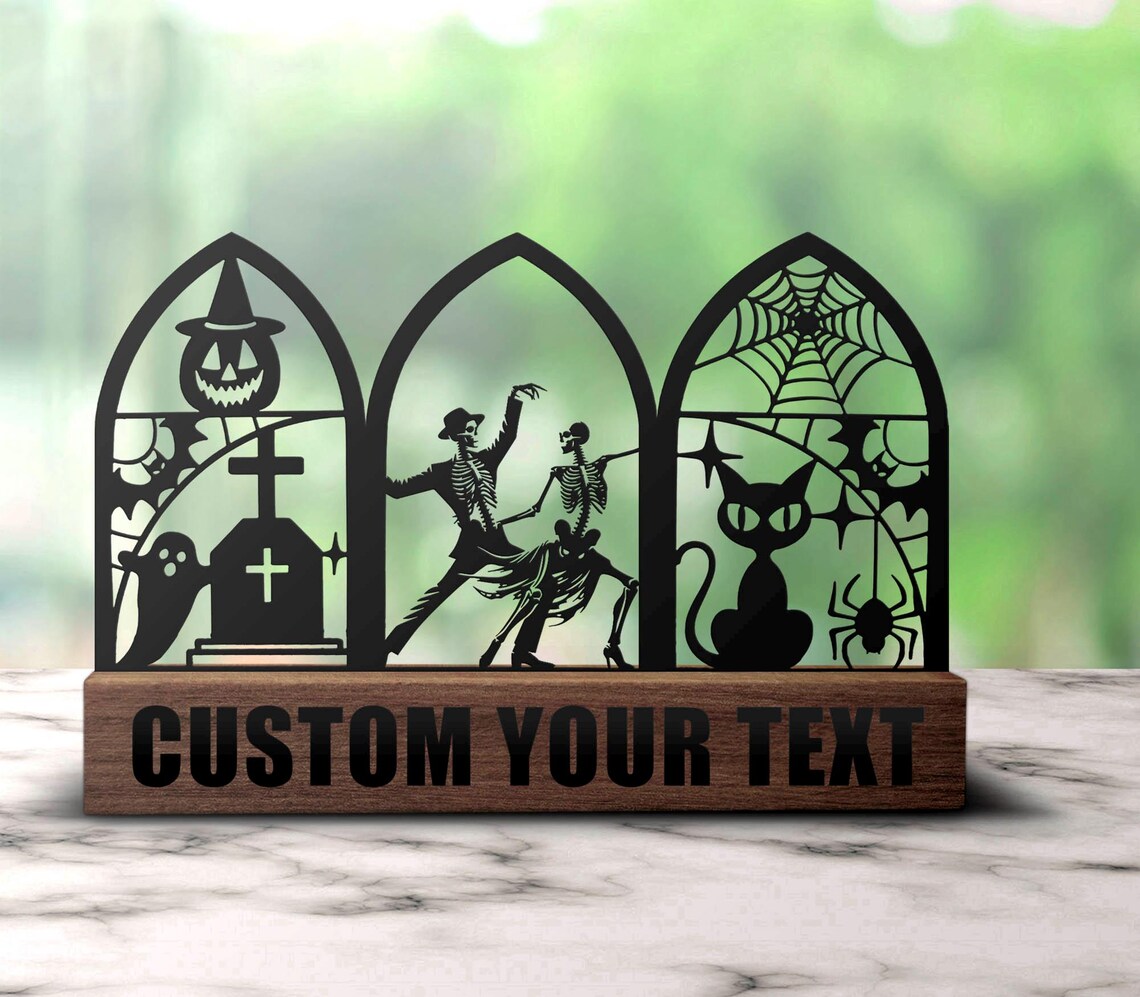 Custom Couple Skeleton Dancing Desk Name Plate Wedge Personalized ...