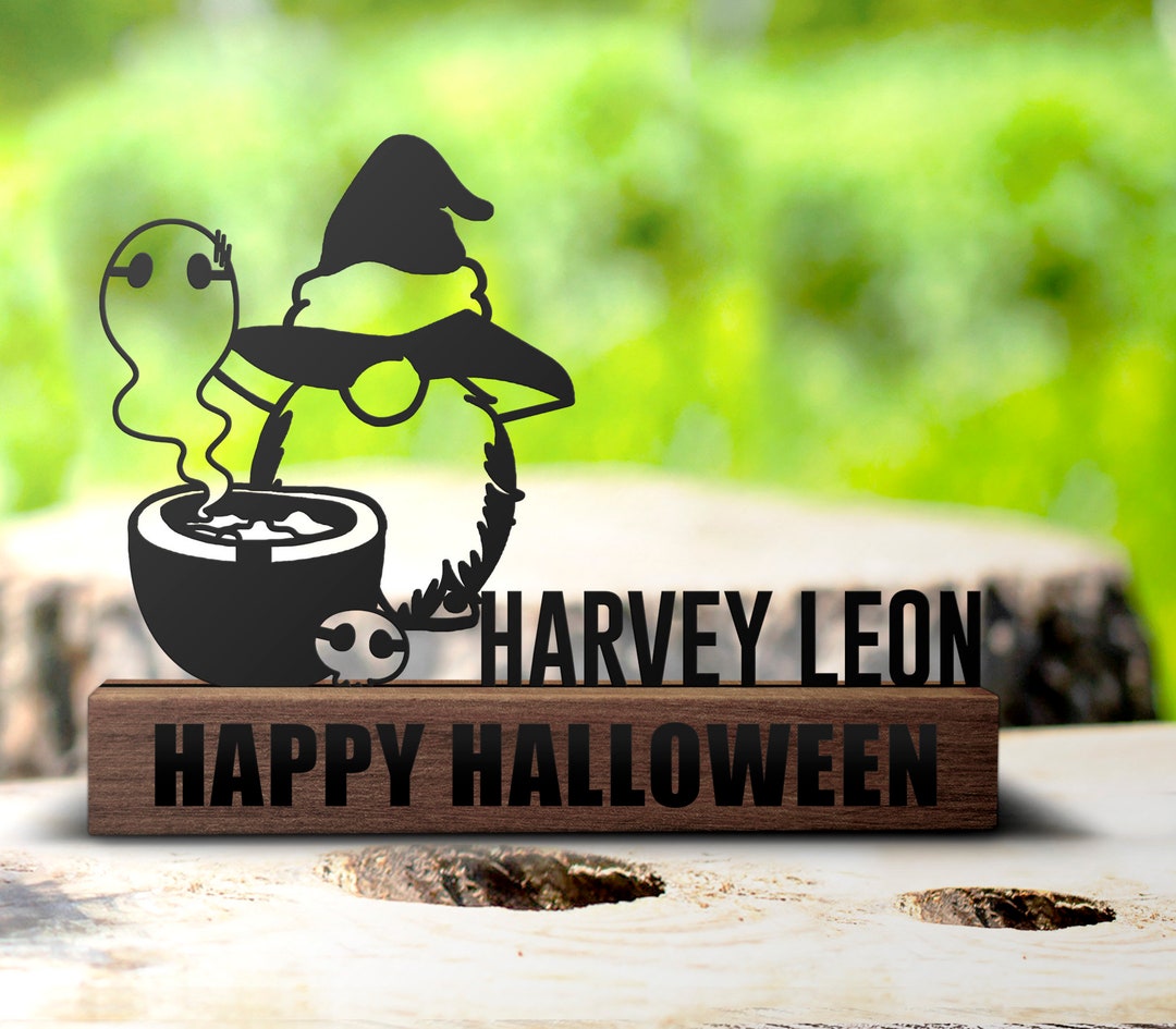 Custom Halloween Desk Name Plate Wedge Personalized Halloween Gnome ...