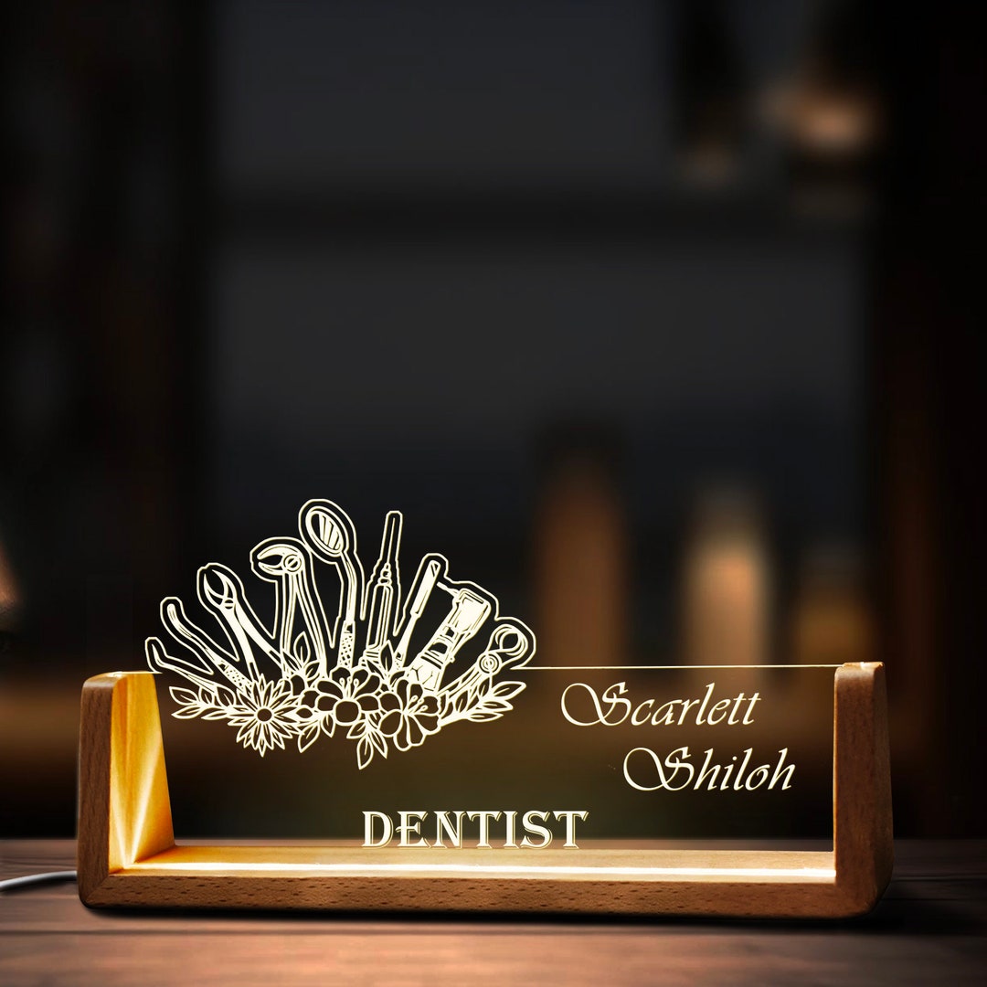 Custom Dentist Desk Name Plate Personalized Dental Hygienist LED Light ...