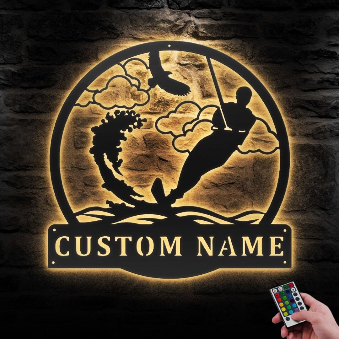 Custom Water Skiing Metal Wall Art LED Light Personalized Wakeboarding ...