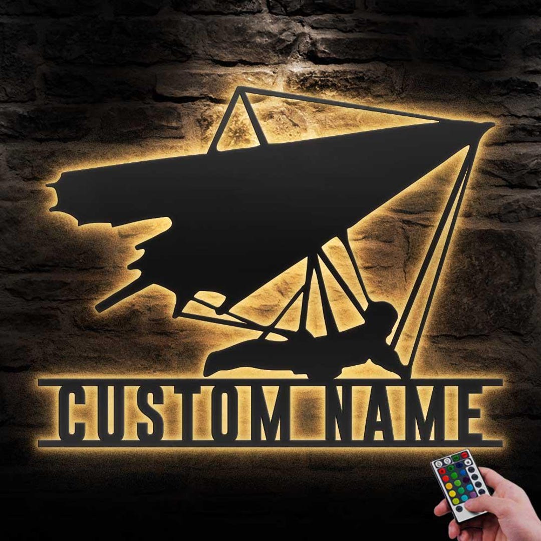 Custom Hang Gliding Metal Wall Art LED Light Personalized Hang Glider ...
