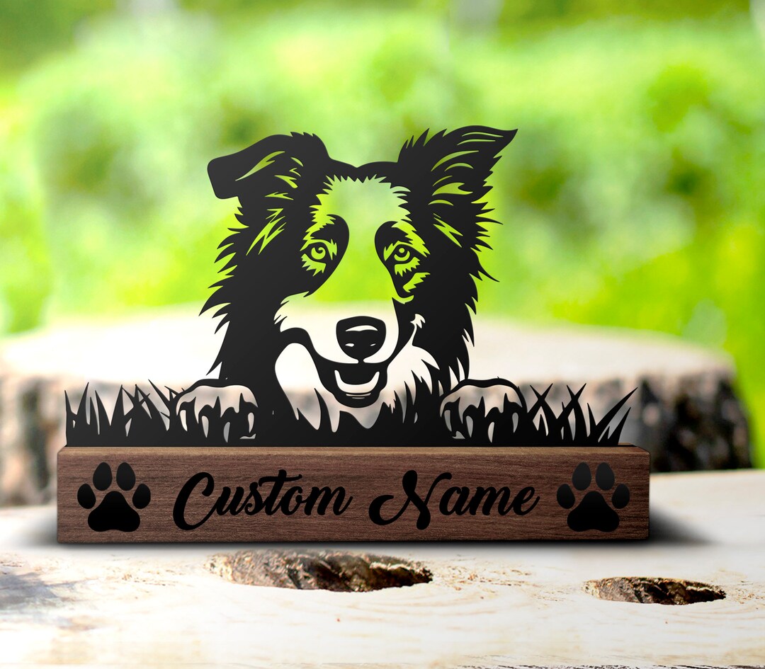 Custom Collie Dog Desk Name Plate Wedge Personalized Peeking Dog ...