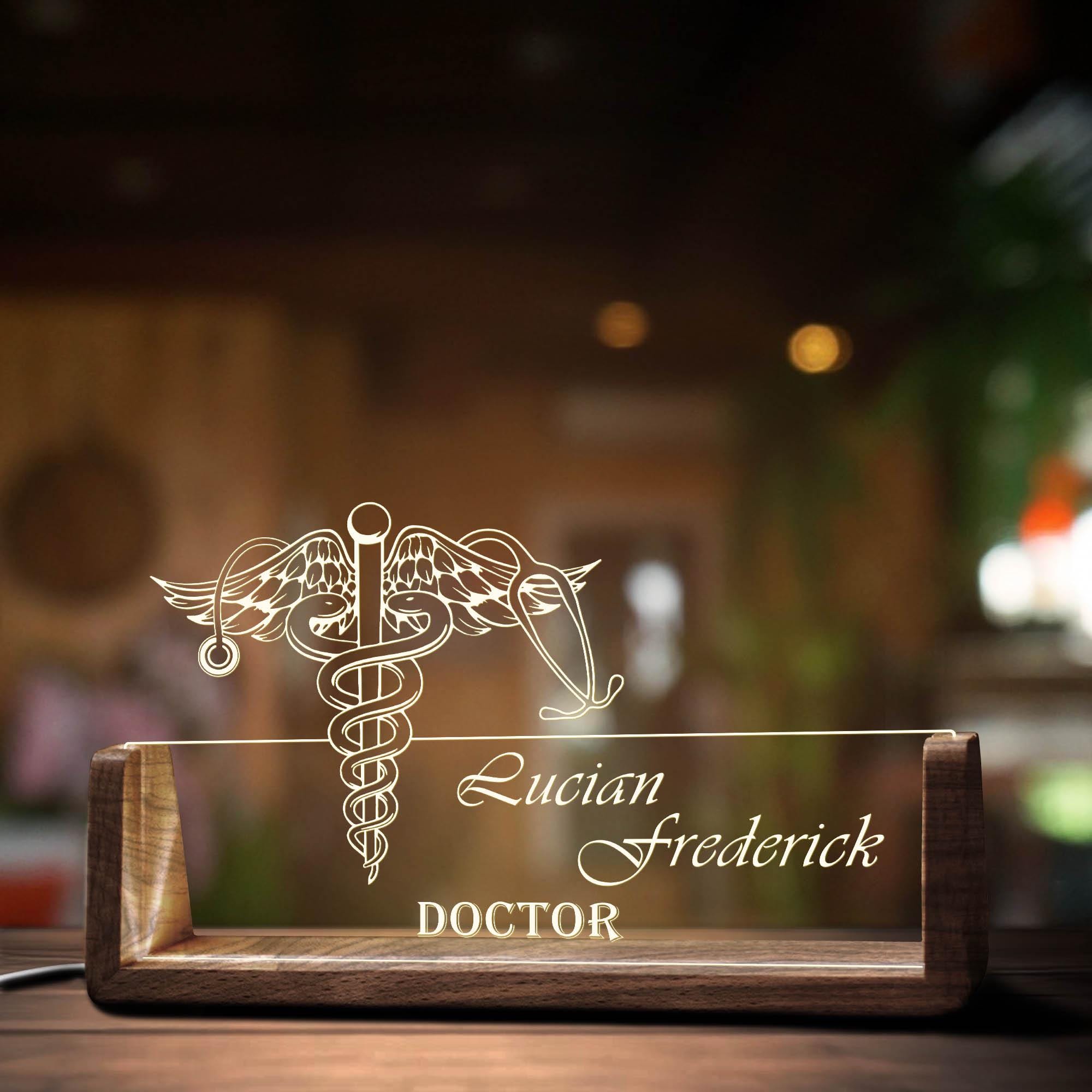 Custom Medical Symbol Desk Name Plate Personalized Nursing LED Light ...