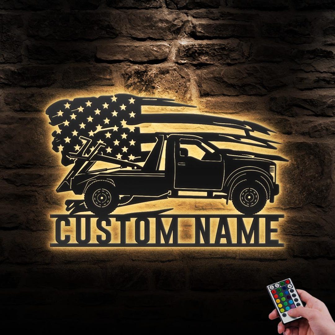 Custom US Rotator Tow Truck Driver Metal Wall Art LED Light ...