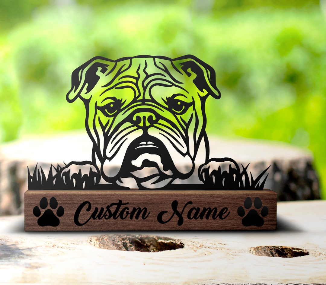 Custom Bulldog Desk Name Plate Wedge Personalized Peeking Dog Nameplate ...