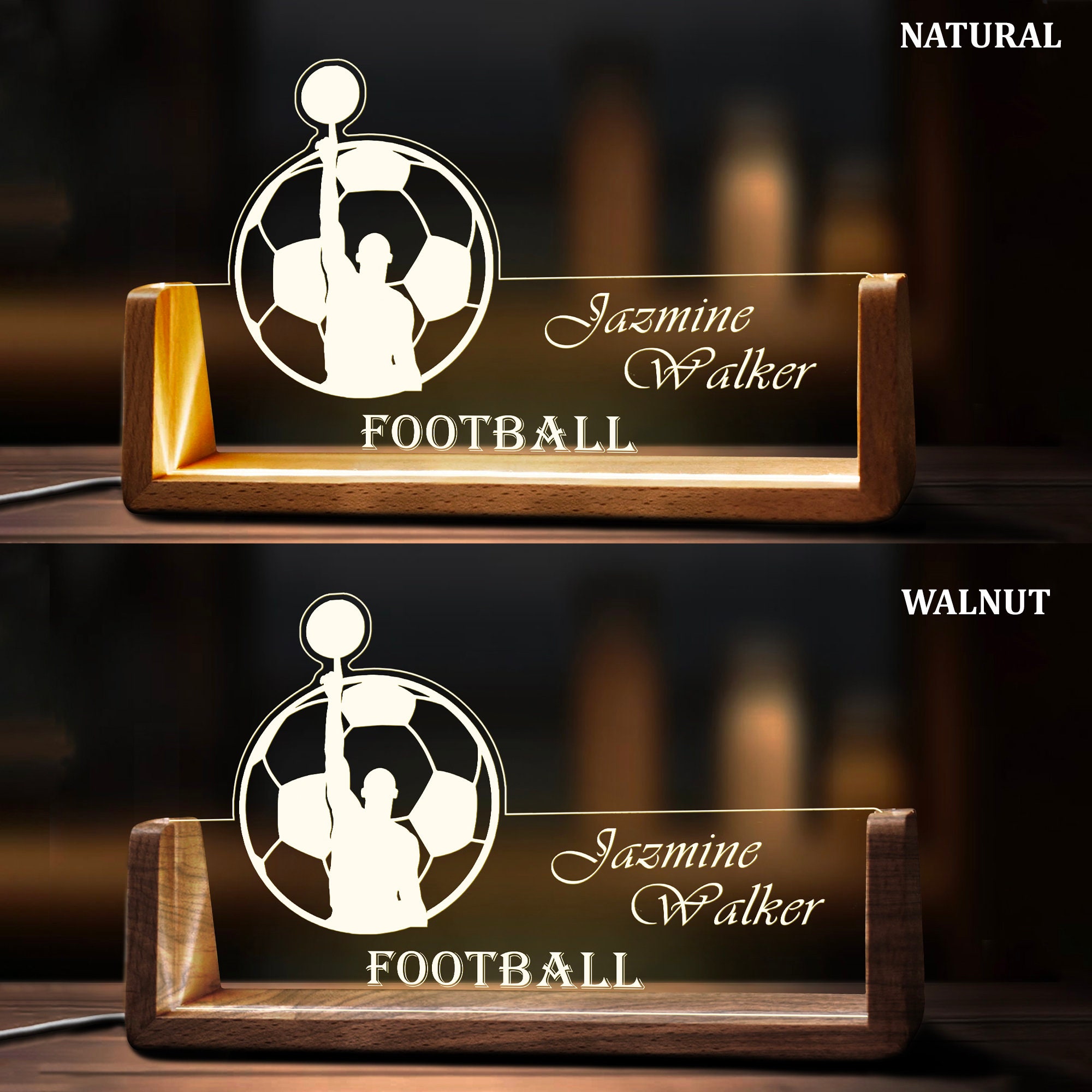 Custom Soccer Desk Name Plate Personalized Football Player LED Light ...
