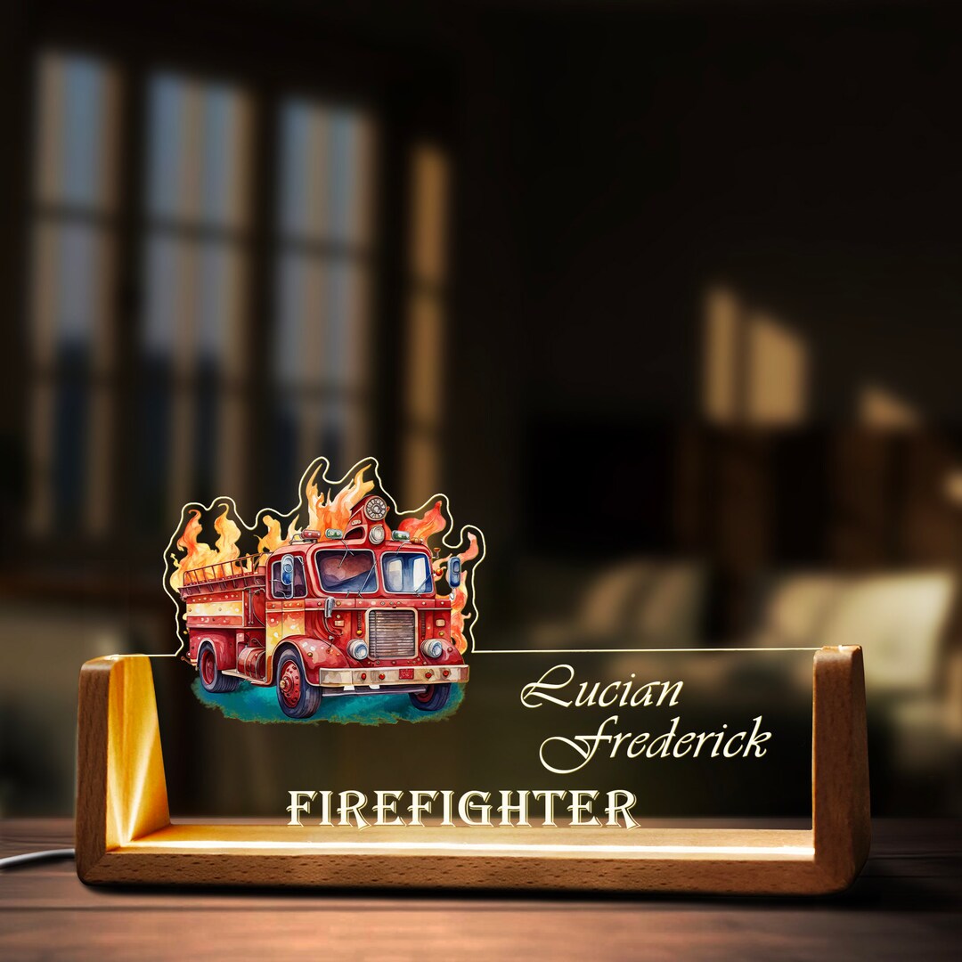 Custom Firefighter Desk Name Plate Personalized Fireman LED Light ...