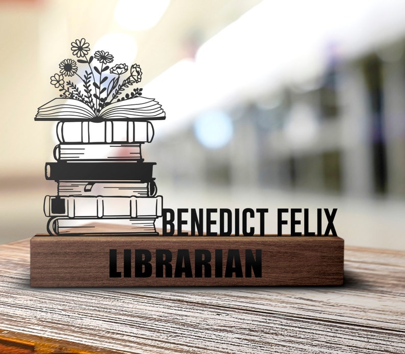 Custom Librarian Desk Name Plate Wedge Personalized Library - Etsy