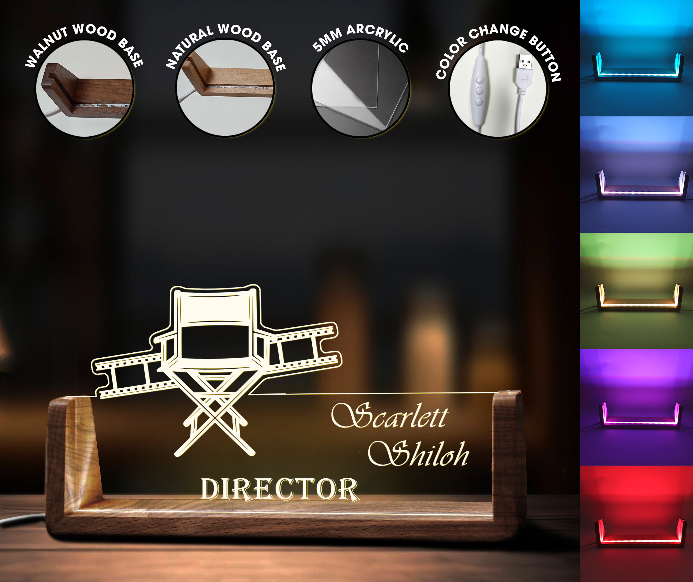 Custom Director Desk Name Plate Personalized Theatre Worker LED Light ...