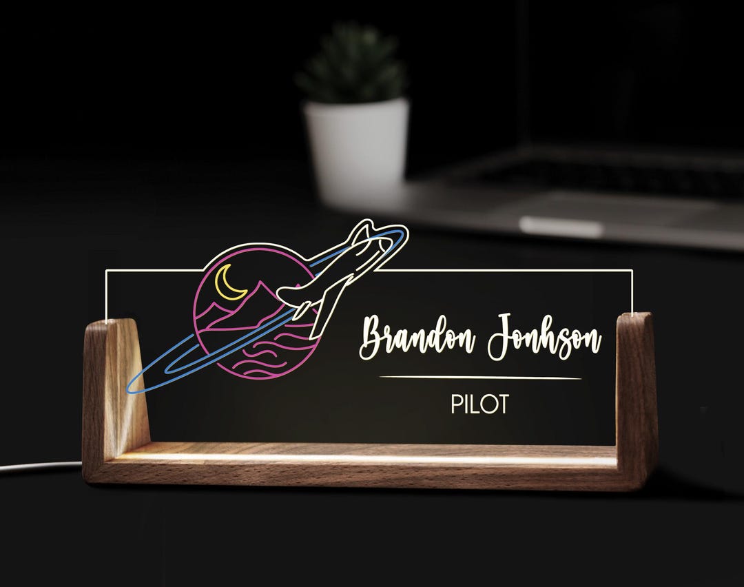 Custom Pilot Desk Name Plate Personalized Pilot Airplane Acrylic Lamp ...