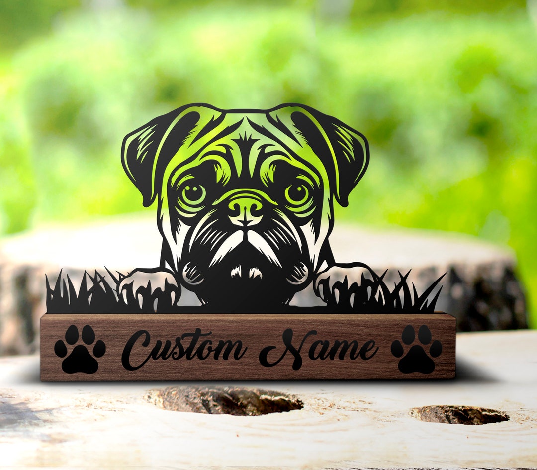 Custom Pug Dog Desk Name Plate Wedge Personalized Peeking Dog Nameplate ...