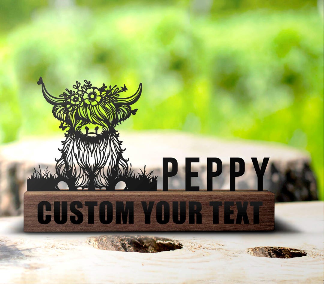 Custom Cute Highland Cow Desk Name Plate Wedge Personalized Calf ...