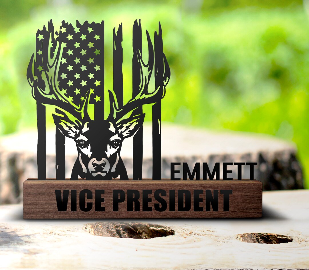 Custom US Patriotic Deer Hunting Desk Name Plate Wedge Personalized ...