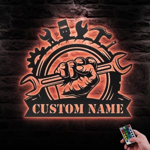 Custom Wrench Spanner Tool Repair Metal Wall Art LED Light Personalized ...