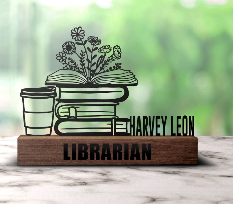 Custom Librarian Desk Name Plate Wedge Personalized Library - Etsy