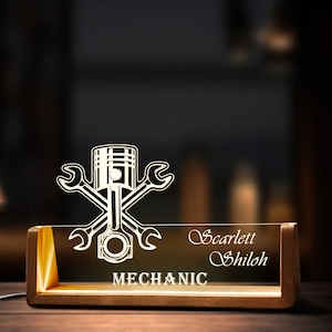 Custom Diesel Mechanic Desk Name Plate Personalized Mechanic Gift LED ...