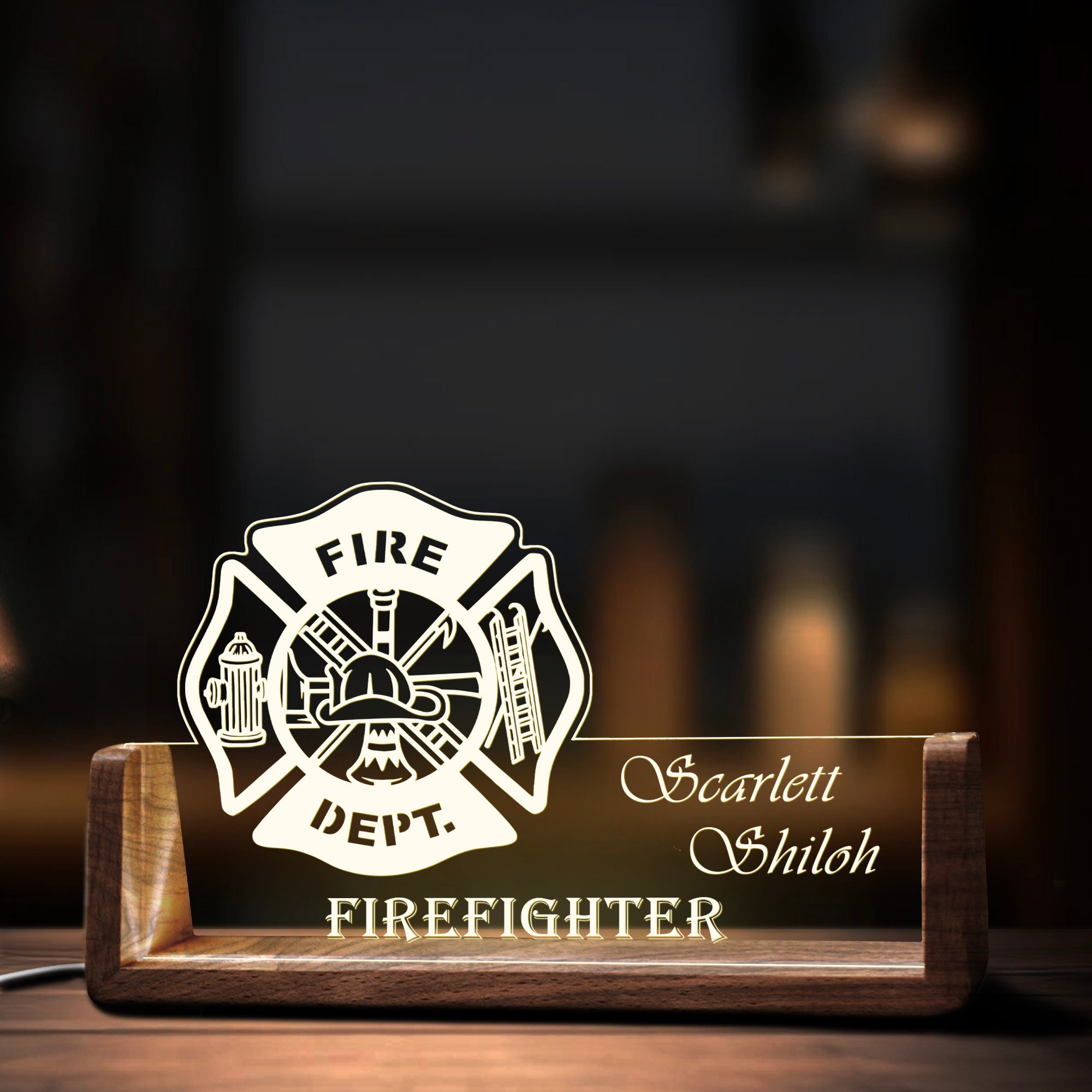 Custom Firefighter Desk Name Plate Personalized Fireman LED Light ...