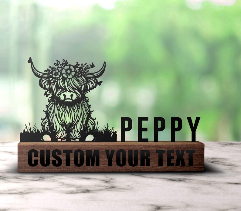 Custom Cute Highland Cow Desk Name Plate Wedge Personalized Calf ...