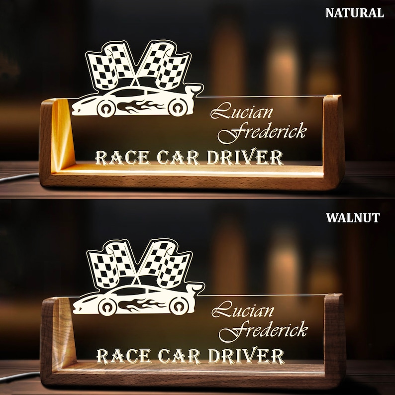 Custom Race Car Desk Name Plate Personalized Racing LED Light Wooden ...