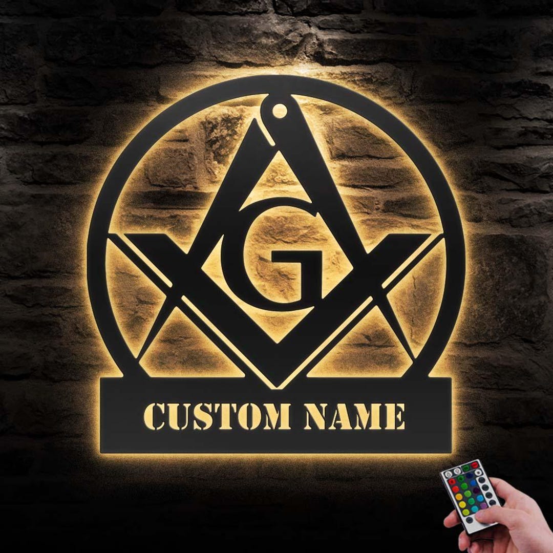 Custom Mason Square and Compass Metal Wall Art LED Light Personalized ...