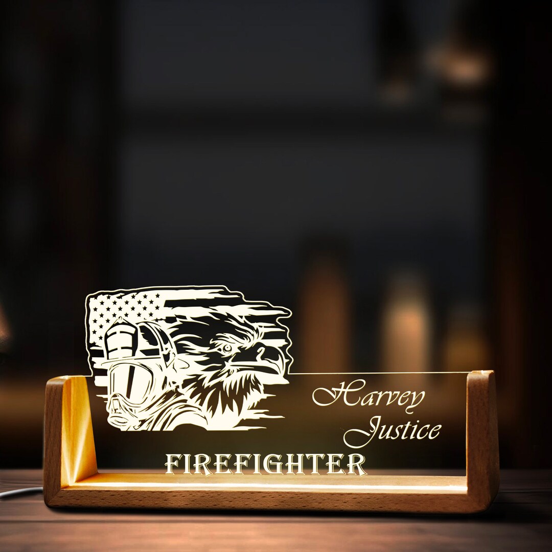 Custom Firefighter Desk Name Plate Personalized Fireman LED Light ...