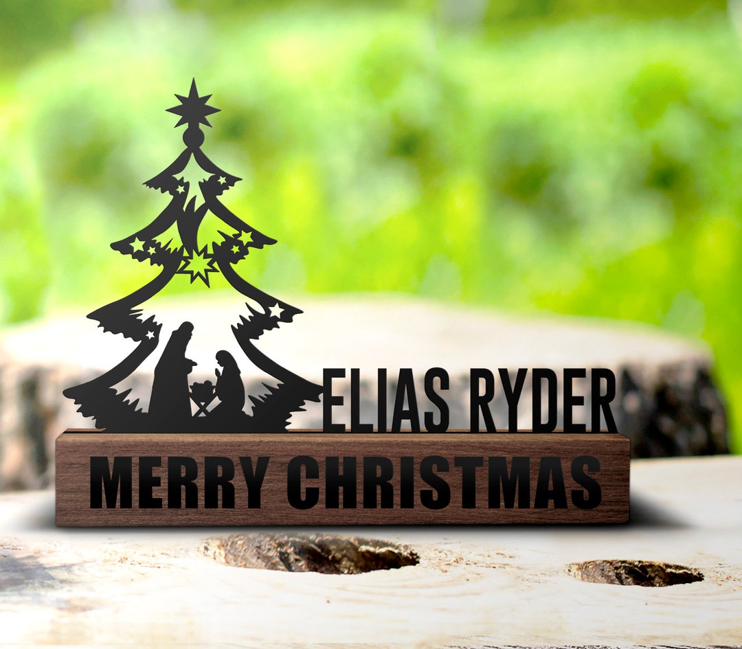 Custom Nativity Scene Christmas Desk Name Plate Wedge Personalized ...