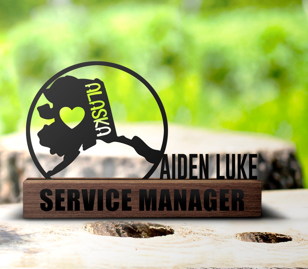 Custom Alaska Map Desk Name Plate Wedge, Personalized Born in Alaska ...