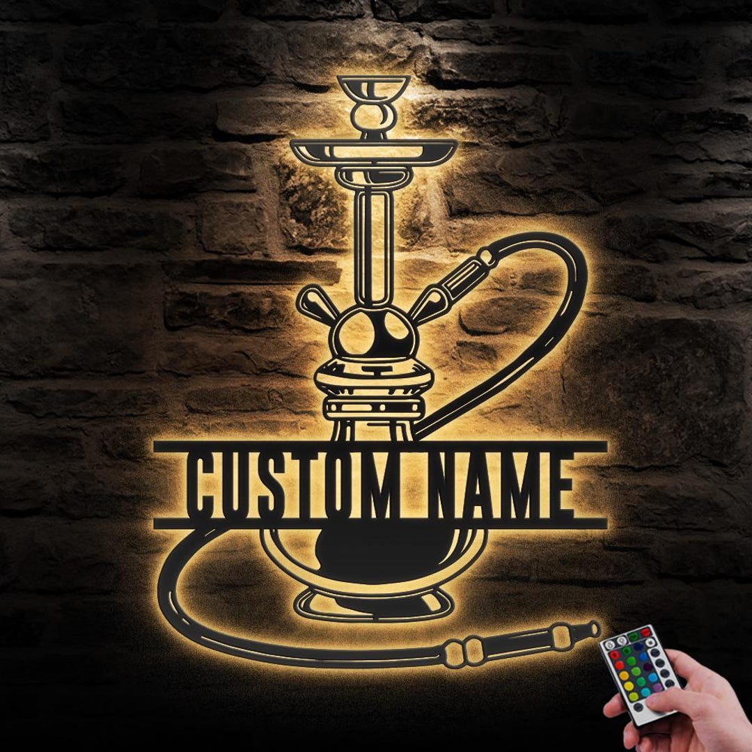 Custom Shisha Hookah Metal Wall Art LED Light Personalized Smoke Shop ...