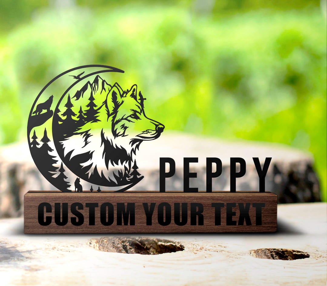 Custom Howling Wolf on the Moon Desk Name Plate Wedge Personalized ...