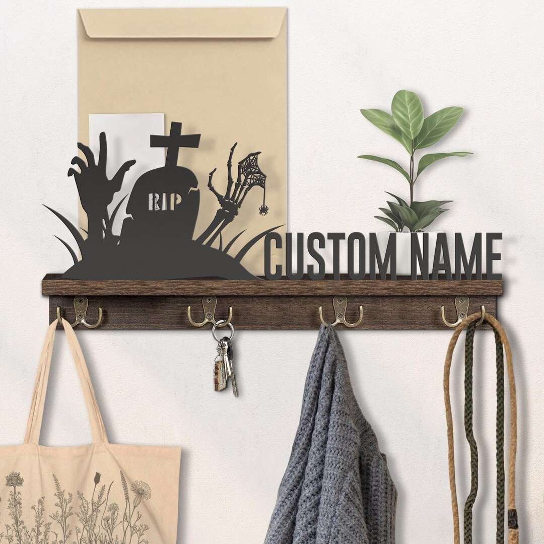Custom Zombie Hands Wooden Wall Floating Shelf Hook Metal Wall Art ...