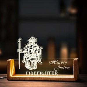 Custom Firefighter Desk Name Plate Personalized Fireman LED Light ...