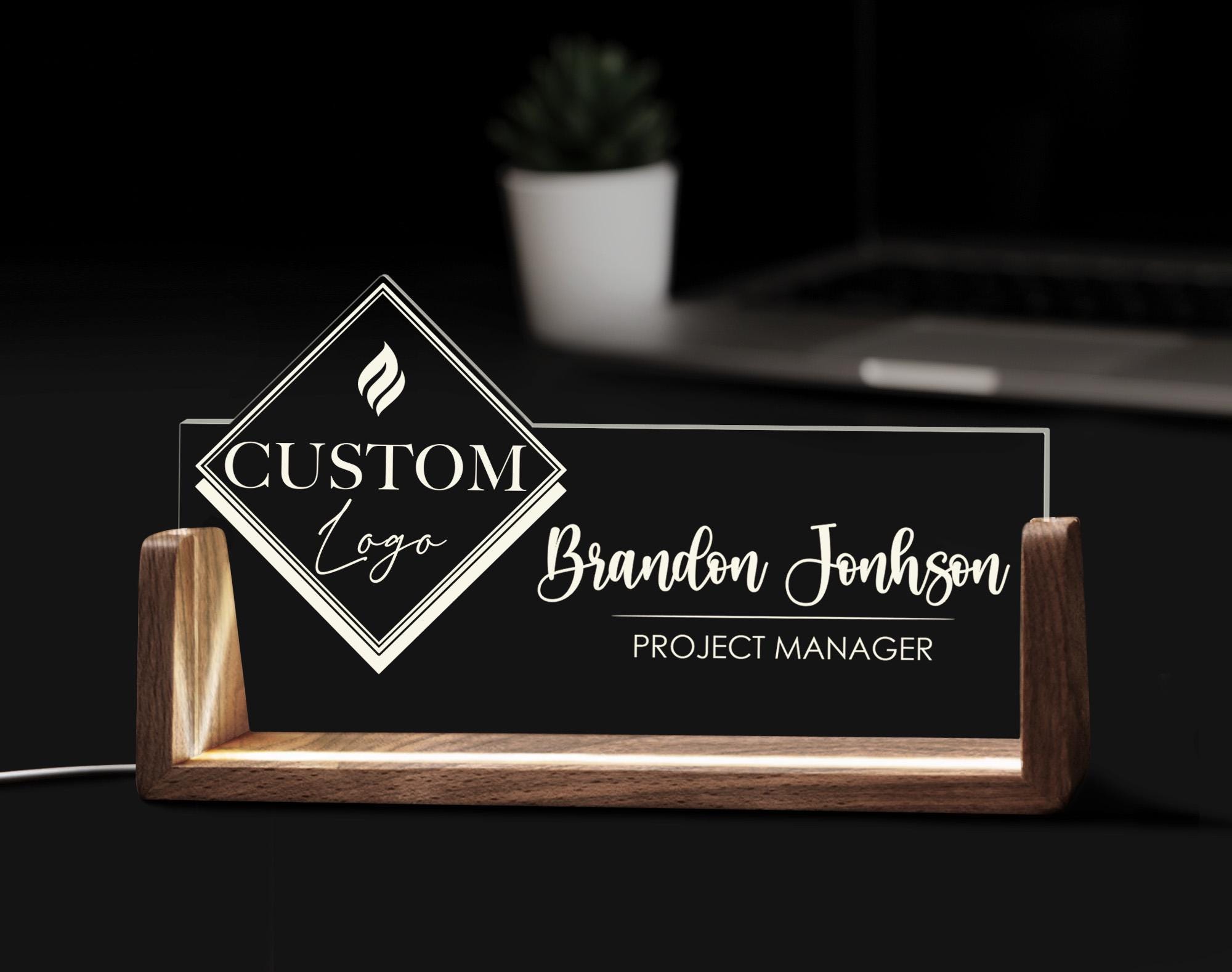 Custom Business Logo Desk Name Plate Personalized Company Brand LED ...