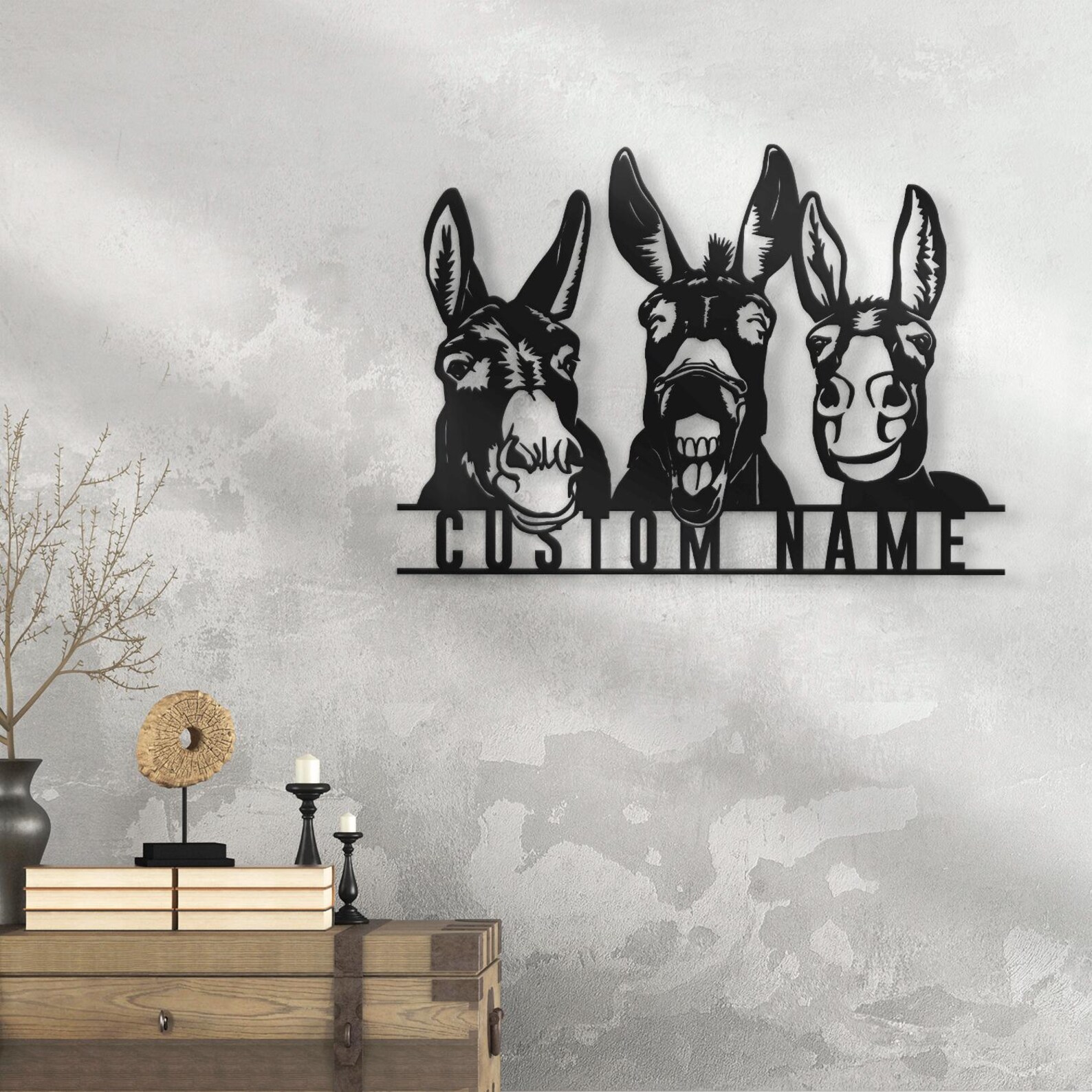 Custom Donkey Farmhouse Metal Wall Art LED Light Personalized Donkey ...