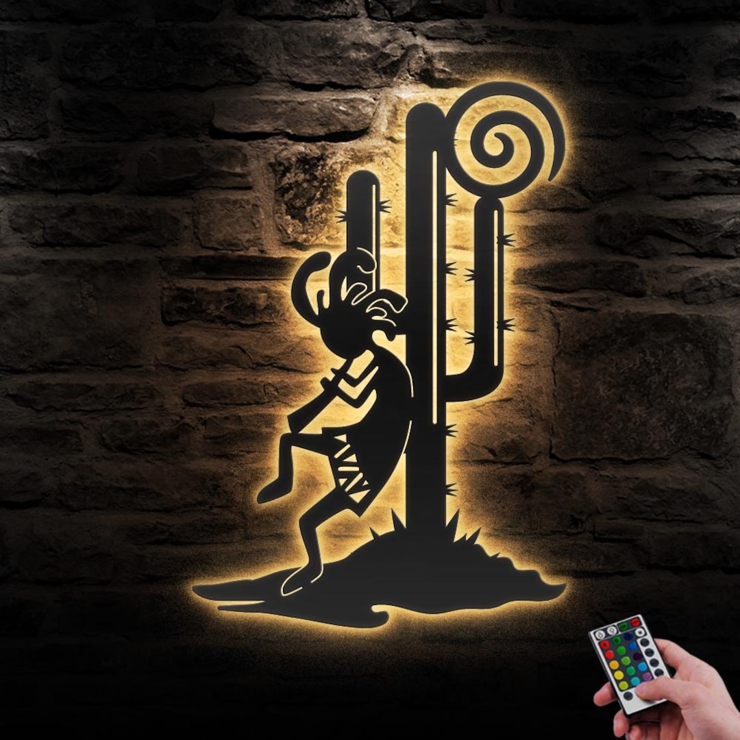 Kokopelli Dancing Metal Wall Art LED Light Humpbacked Flute Player Sign ...