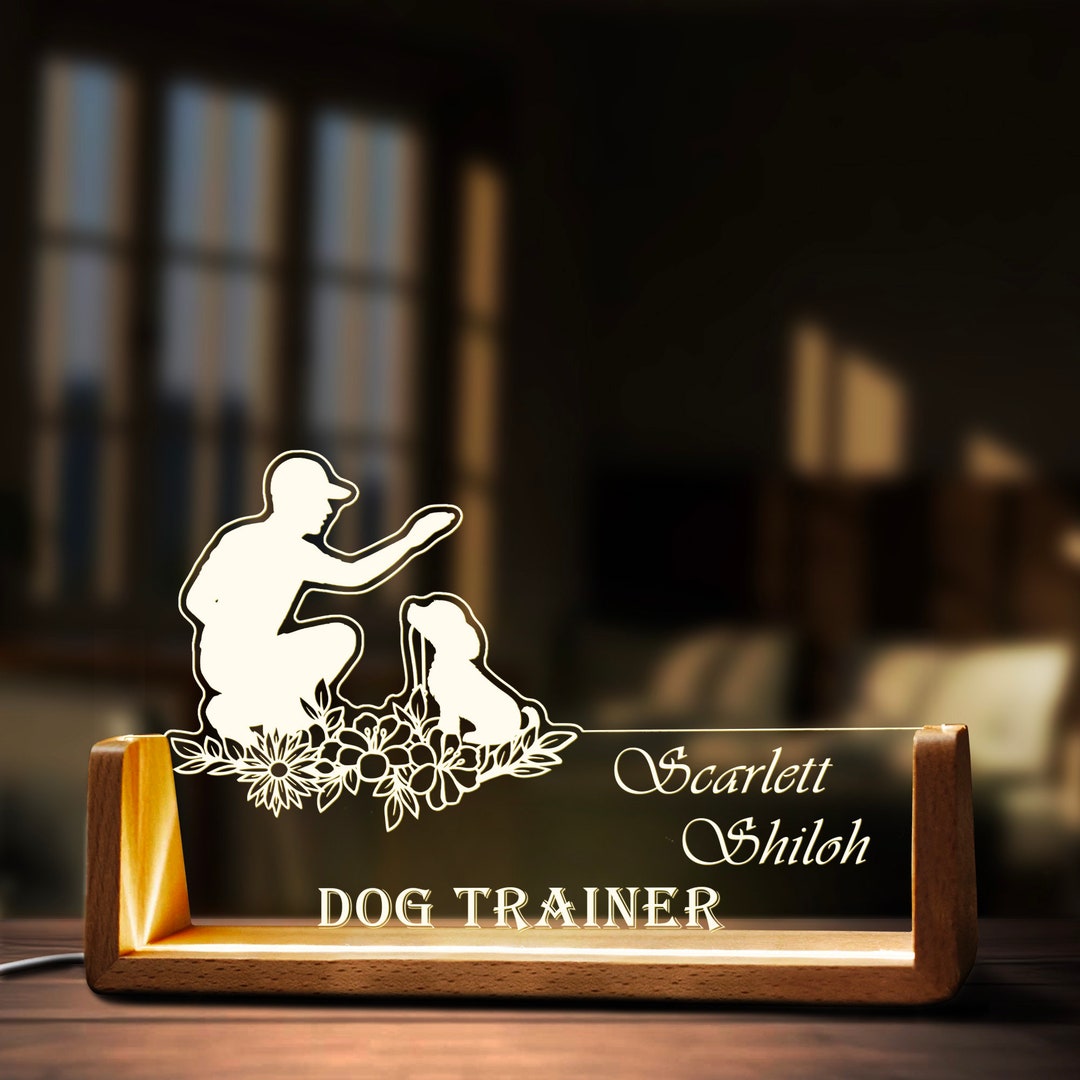 Custom Dog Trainer Desk Name Plate Personalized Pet Store LED Light ...