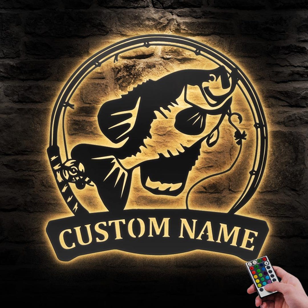 Custom Black Crappie Fishing Metal Wall Art LED Light Personalized ...