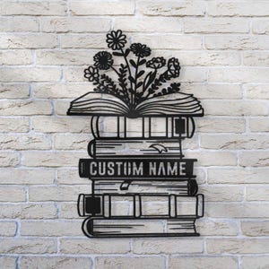 Custom Librarian Book Reading Metal Wall Art LED Light Personalized ...
