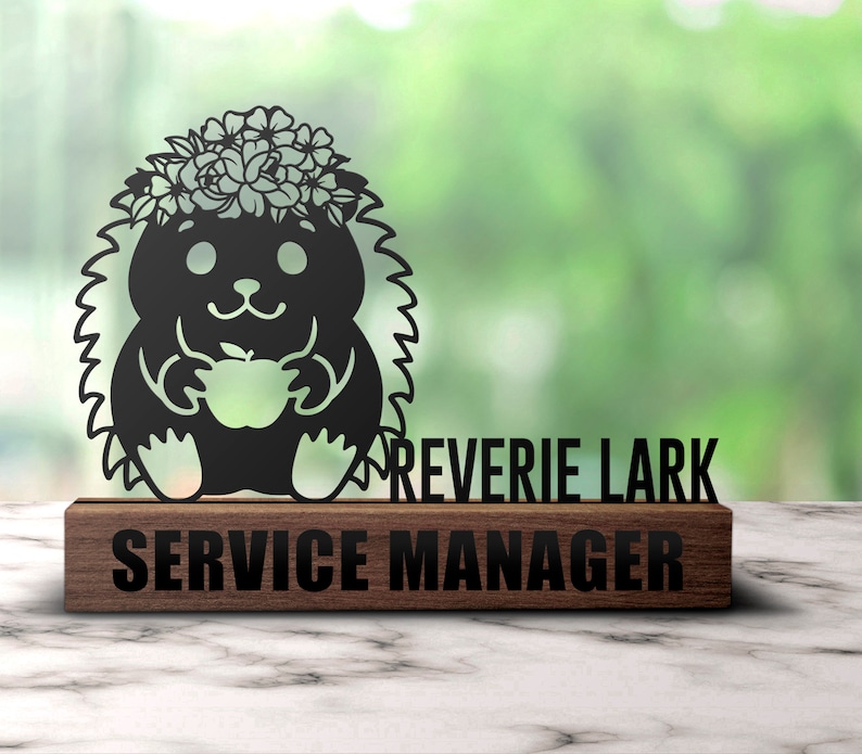 Custom Floral Hedgehog Desk Name Plate Wedge, Personalized Nameplate ...