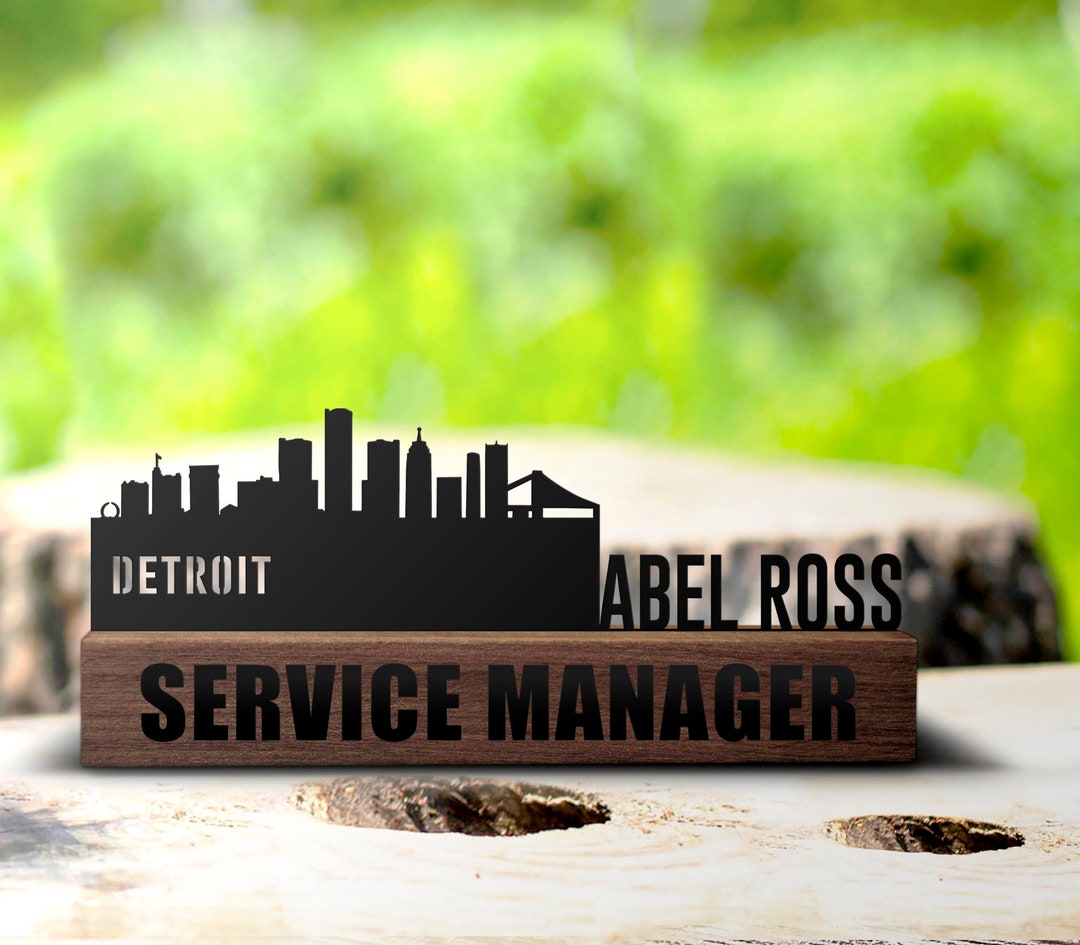 Custom Detroit Skyline Desk Name Plate Wedge Personalized US City ...