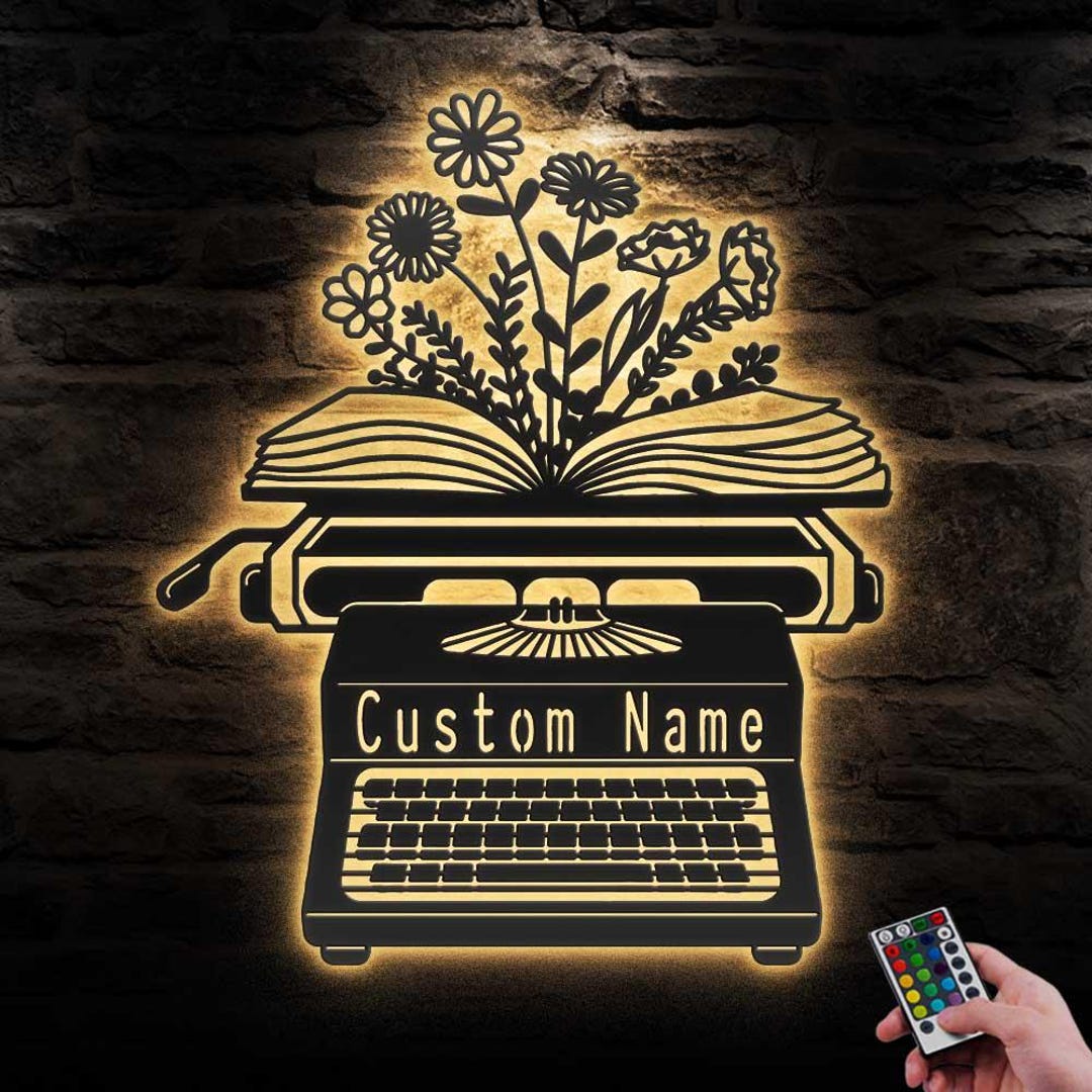 Custom Flower Book Writer Metal Wall Art LED Light Personalized Future ...