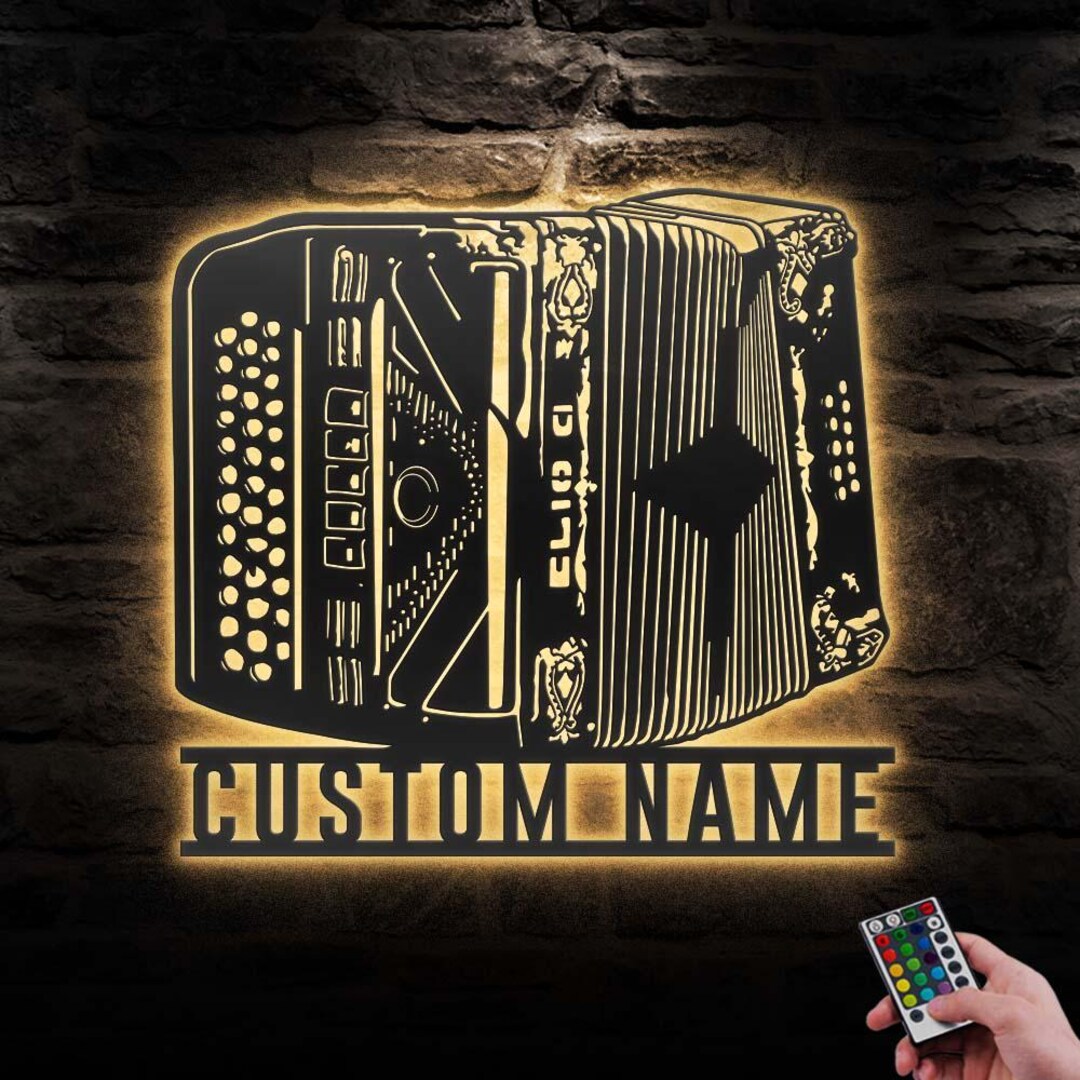 Custom Accordion Musical Instrument Metal Wall Art LED Light ...