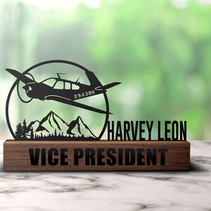 Custom Airplane Desk Name Plate Wedge Personalized Pilot Nameplate ...