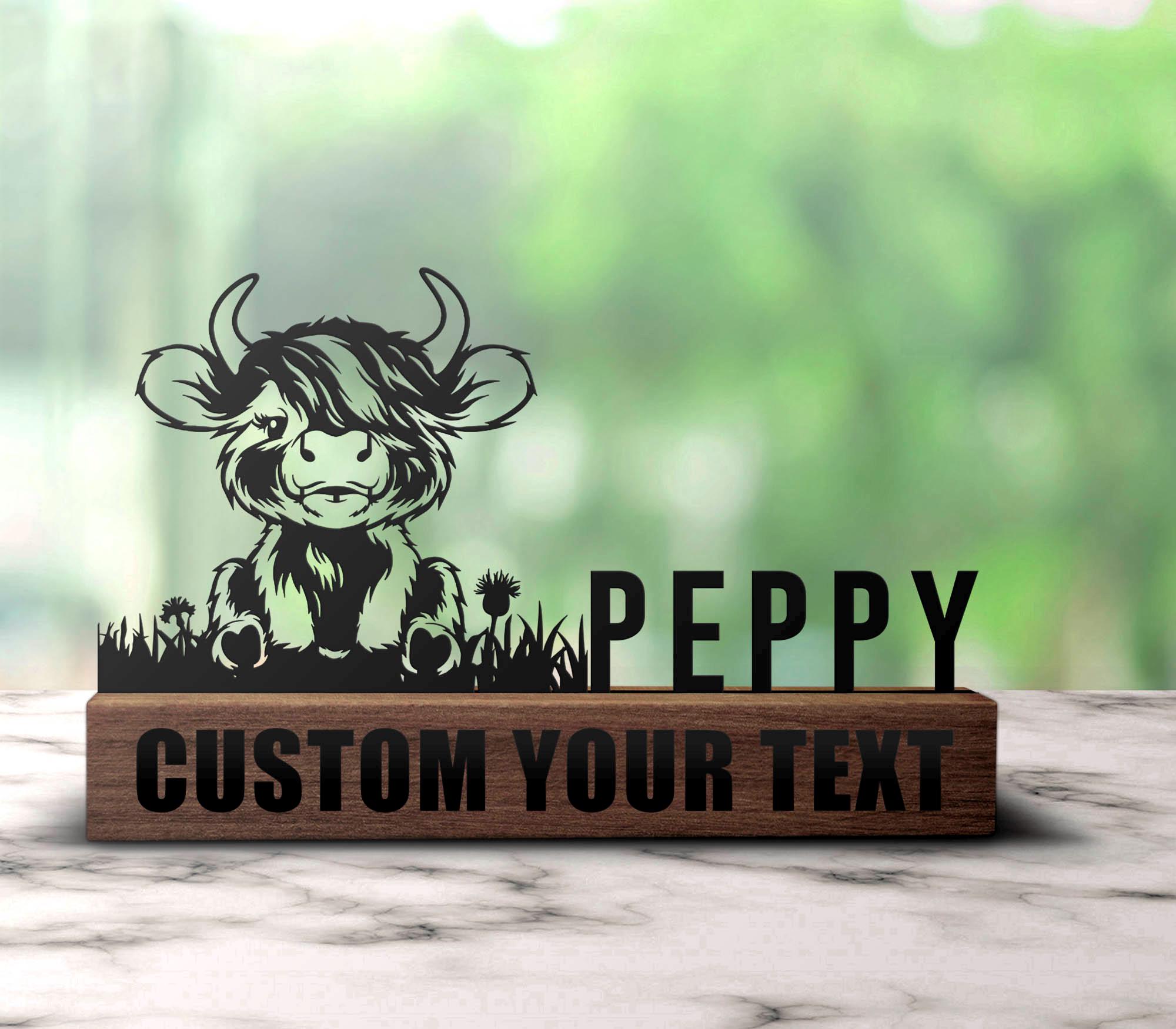 Custom Cute Highland Cow Desk Name Plate Wedge Personalized Calf ...