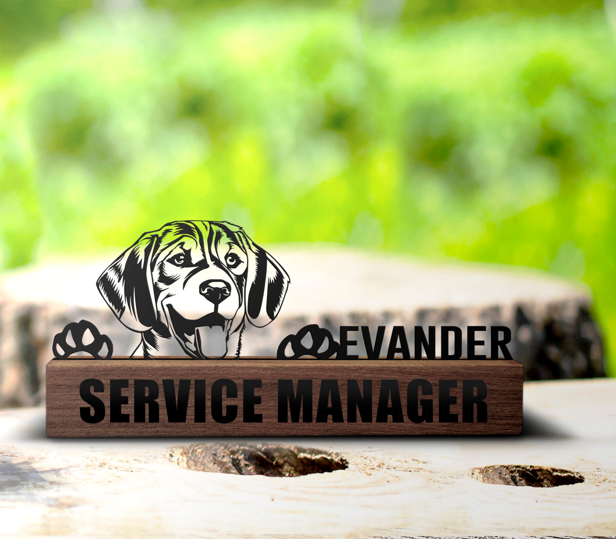 Custom Beagle Dogs Desk Name Plate Wedge, Personalized Dog Peeking ...