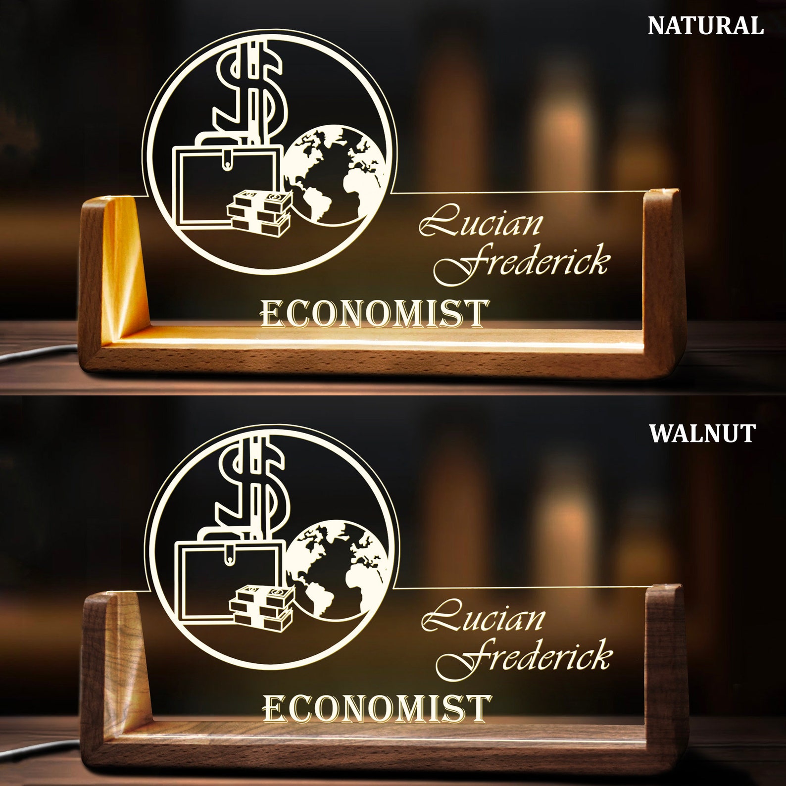 Custom Economist Desk Name Plate Personalized Economy Adviser LED Light ...