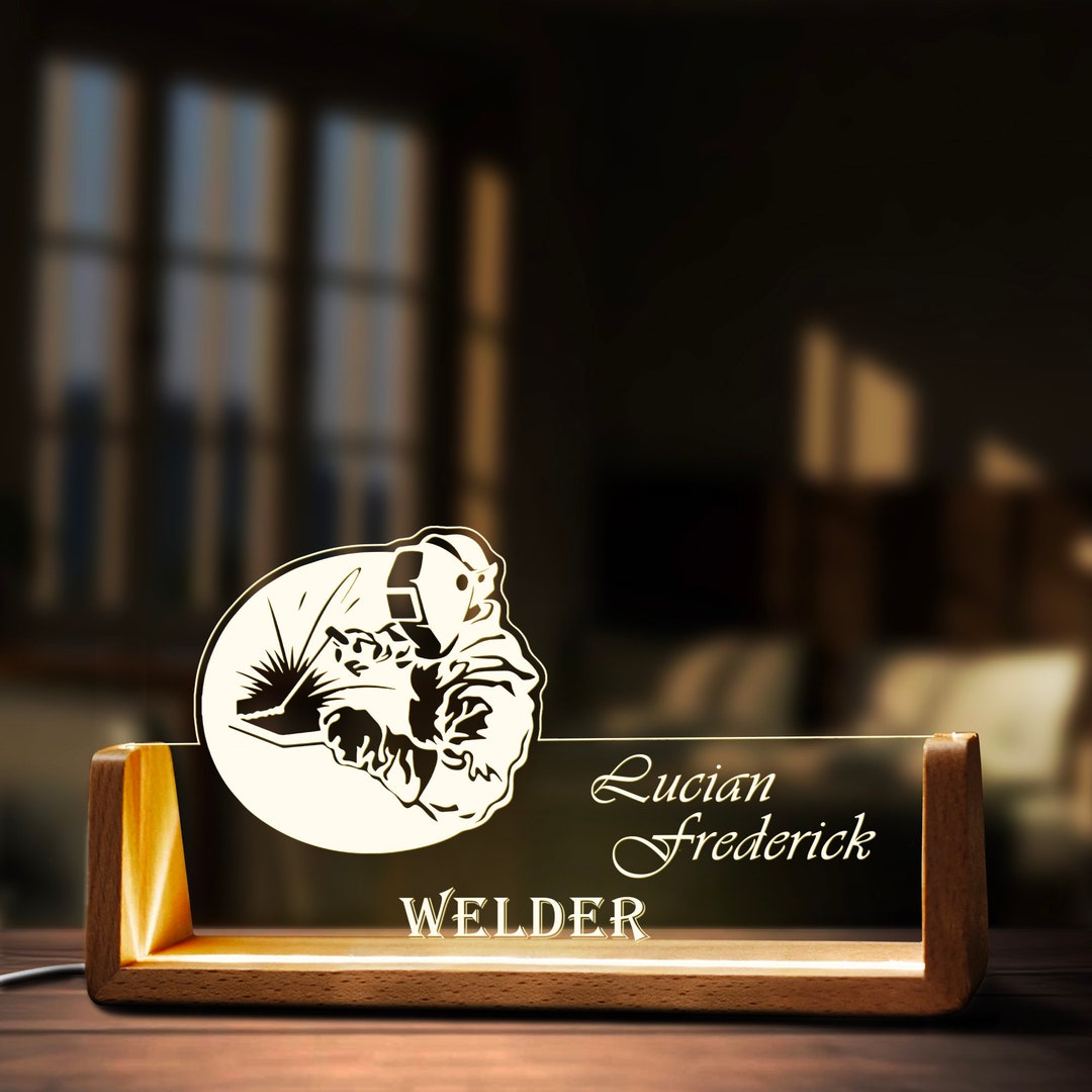Custom Welder Desk Name Plate Personalized Welding LED Light Wooden ...