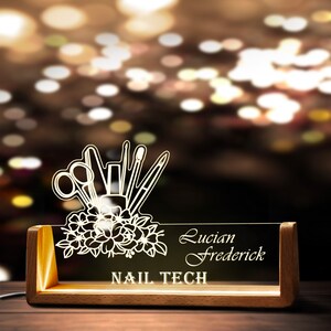 Custom Nail Tech Desk Name Plate Personalized Nail Technician LED Light ...