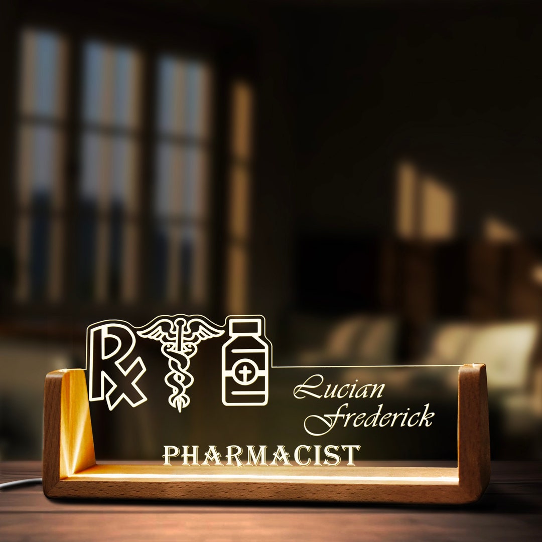 Custom Pharmacy Desk Name Plate Personalized Pharmacist LED Light ...