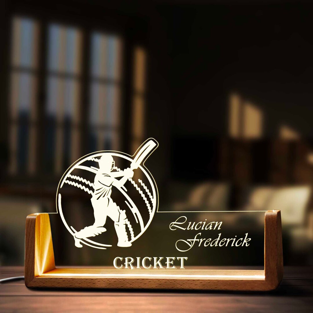 Custom Cricket Desk Name Plate Personalized Cricket Player LED Light ...