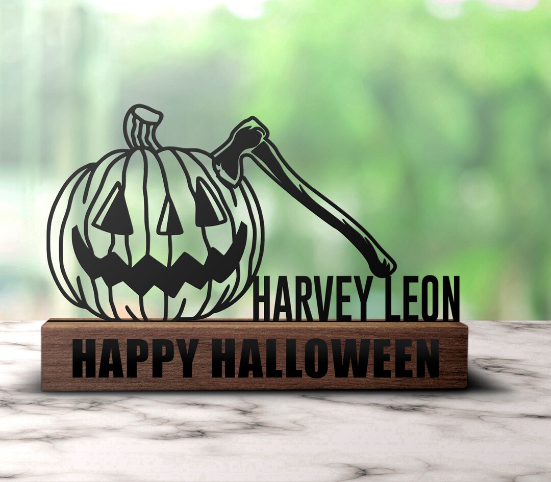 Custom Halloween Desk Name Plate Wedge Personalized Pumpkin Face ...